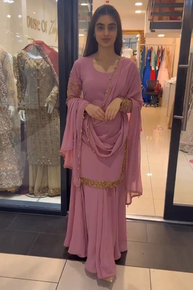 Light Pink Sequence Work Palazzo Style Dress